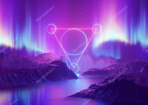 3d render fondo abstracto paisaje cósmico aurora boreal portal