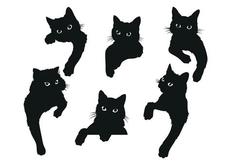 conjunto de gatos negros mirando desde la esquina ilustración de