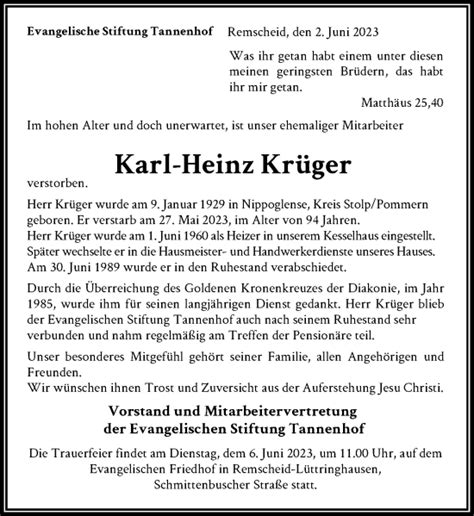 Alle Traueranzeigen für Karl Heinz Krüger trauer rp online de