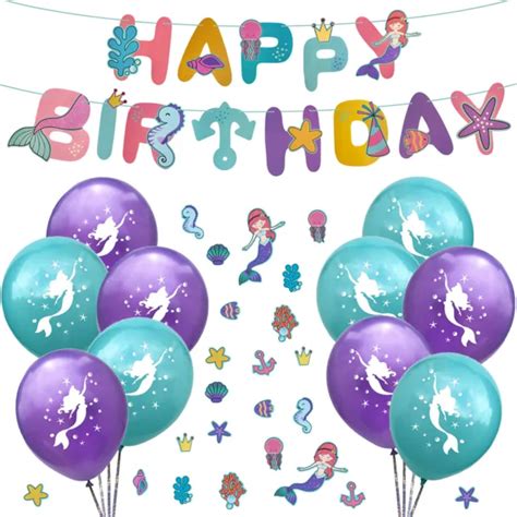 MEERJUNGFRAU PARTY DEKO Set Happy Birthday Girlande 10x Luftballon