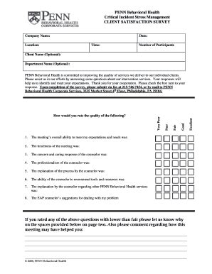 Fillable Online Pennbehavioralhealth Company Name Date Location Time