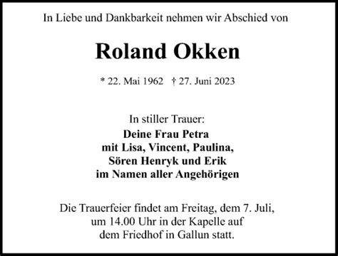 Traueranzeigen Von Roland Okken Trauer Anzeigen De