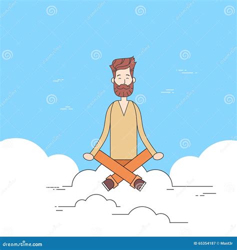 Man Beard Sitting On Cloud Mediation Stock Vector Illustration Of