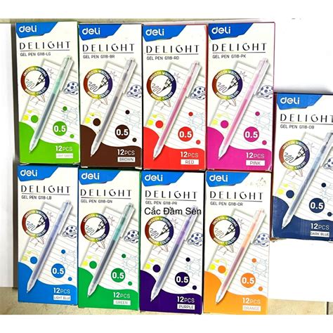 Bút bi nước mực gel bấm nhiều màu 0 5mm Deli xinh xắn nhanh khô viết