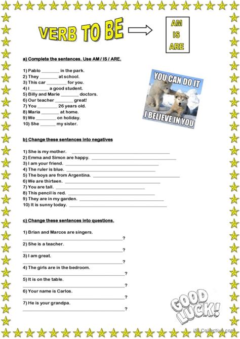 Exercises Verb To Be Affirmative Negative Interrogative Exercises