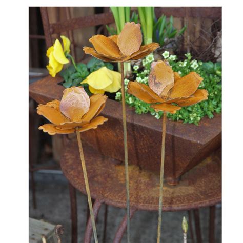 Bornhöft 3er Set Gartenstecker Mohn Mohnblüte Mohnkapsel Metall Rost