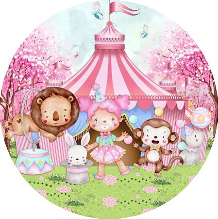 Painel Redondo Tecido Sublimado D Circo Rosa Wrd Wear Sublima Es