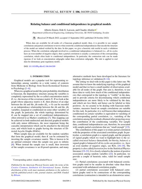 pdf relating balance and conditional independence in graphical models