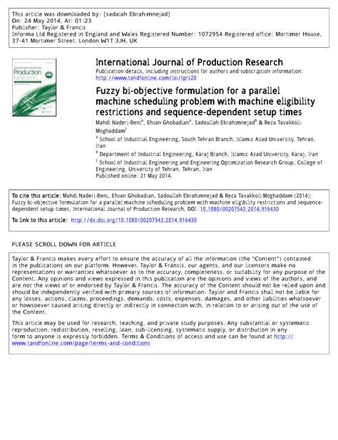 pdf fuzzy bi objective formulation for a parallel machine scheduling problem with machine