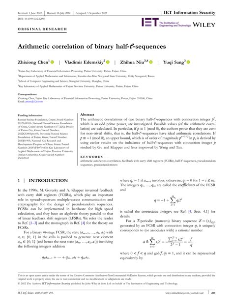 pdf arithmetic correlation of binary half‐ℓ‐sequences