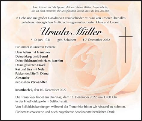 Ursula Müller Traueranzeige trauer inFranken de