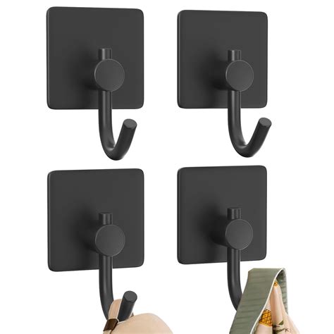 4 Pack Black Stainless Self Adhesive Hooks Heavy Duty Rustproof For