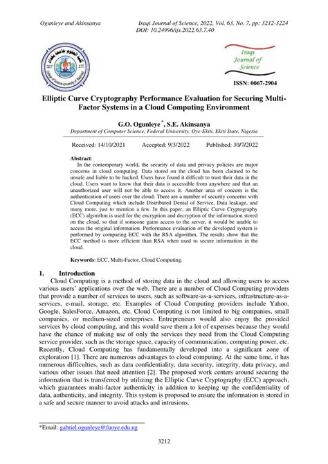 pdf elliptic curve cryptography performance evaluation for securing multi factor systems in a