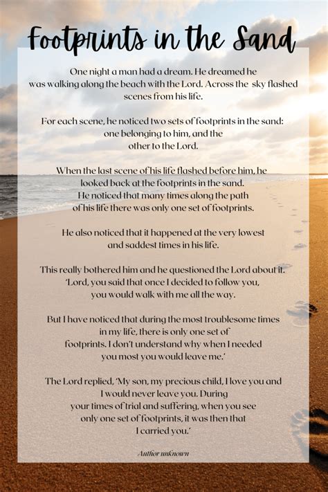 Footprints In The Sand Poem One Night A Man Had A Dream Finding