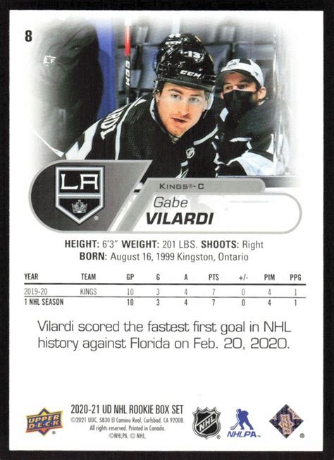 2020 21 Upper Deck NHL Star Rookies Box Set 8 Gabe Vilardi Los Angeles