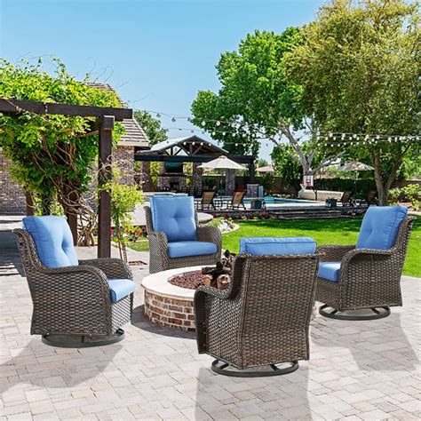 Amazon Belord Wicker Chairs 4 PC Outdoor Swivel Rocker Set Patio