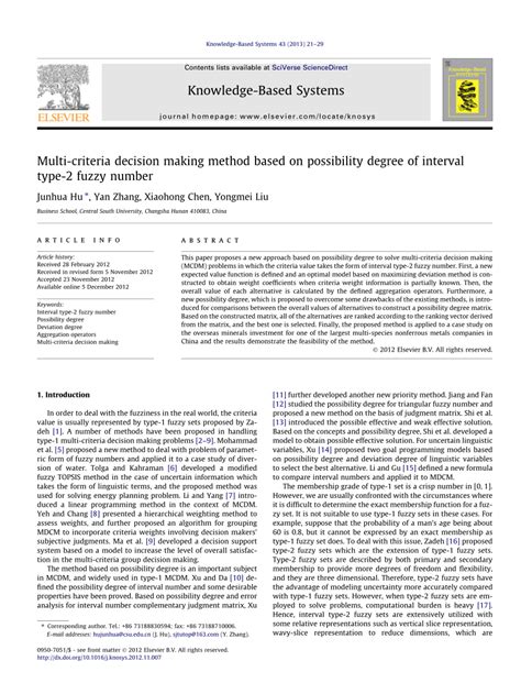 pdf multi criteria decision making method based on possibility degree of interval type 2 fuzzy