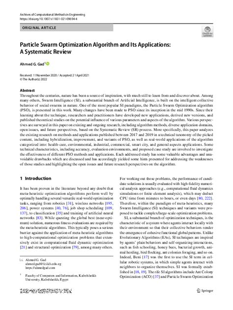 pdf particle swarm optimization algorithm and its applications a systematic review ahmed
