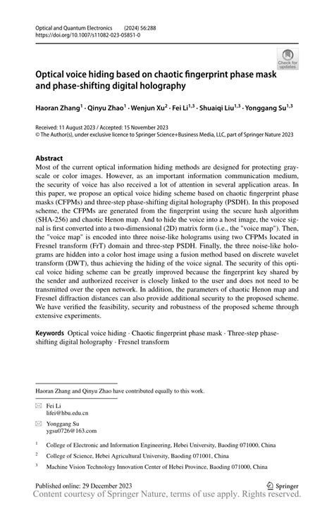 optical voice hiding based on chaotic fingerprint phase mask and phase shifting digital holography