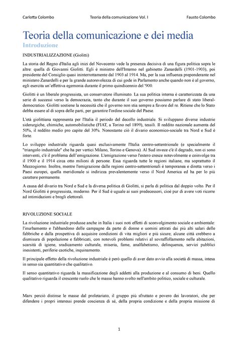 Teoria Della Comunicazione E Dei Media Vol I Teoria Della