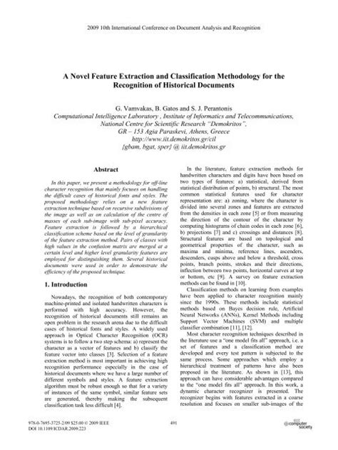 a novel feature extraction and classification methodology for the