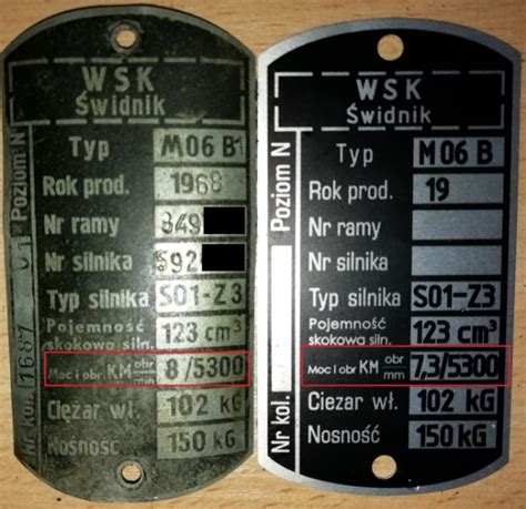 Tabliczka Znamionowa WSK 125 M06 B1 91168 Gmoto Pl