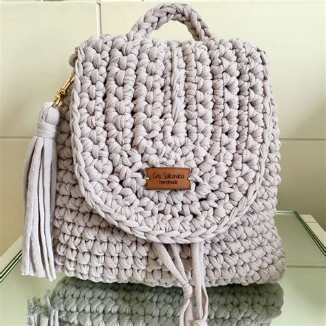 Mochila De Croche Branca Tassel Bolsa Boho Fio De Malha Mochila