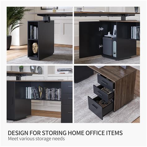 Fezibo L Shaped Executive Standing Desk With File Cabinet Electric