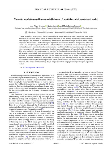 pdf mosquito populations and human social behavior a spatially explicit agent based model