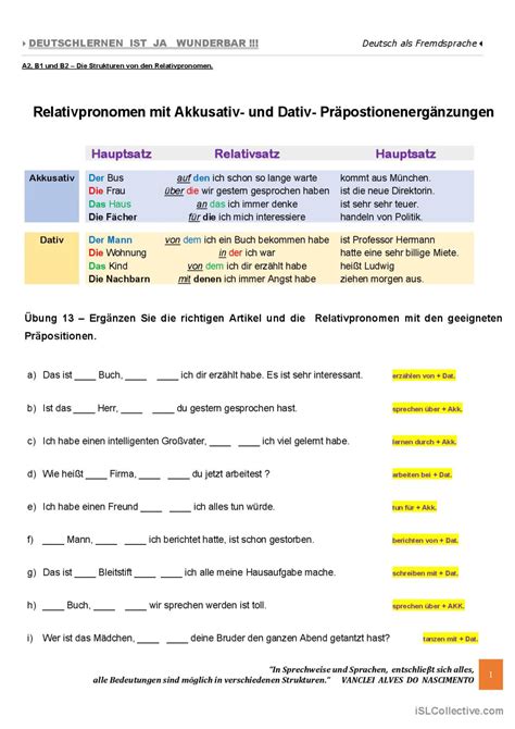 B1 Relativpronomen Übung 1 Deutsch DAF Arbeitsblätter pdf doc