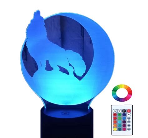 Lampka Nocna 3D LED Wilk na Księżycu Grawer Imię Plexido Sklep