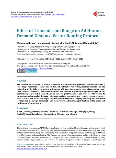 pdf effect of transmission range on ad hoc on demand distance vector routing protocol