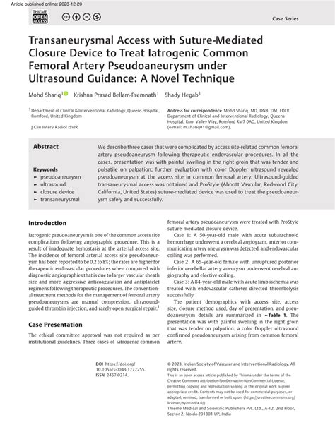 PDF Transaneurysmal Access With Suture Mediated Closure Device To