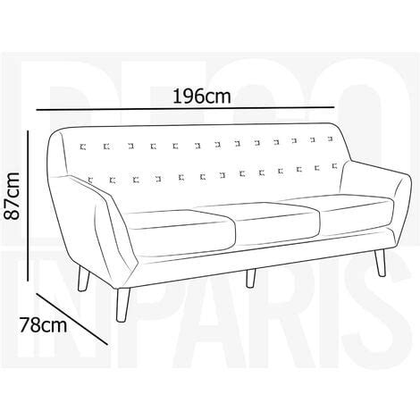 Canapé scandinave 3 places tissu velours gris VIKY