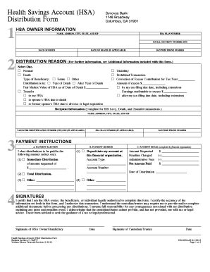 Fillable Online Health Savings Account HSA Distribution Form