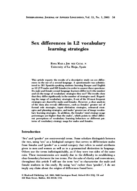 pdf sex differences in l2 vocabulary learning strategies rosa jimenez catalán