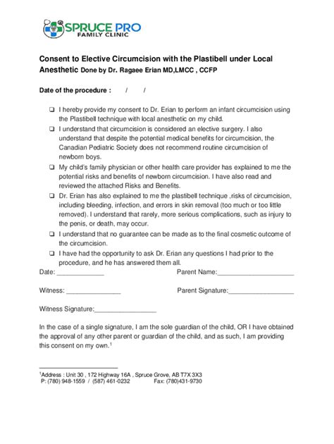 Fillable Online Consent To Elective Circumcision With The Plastibell