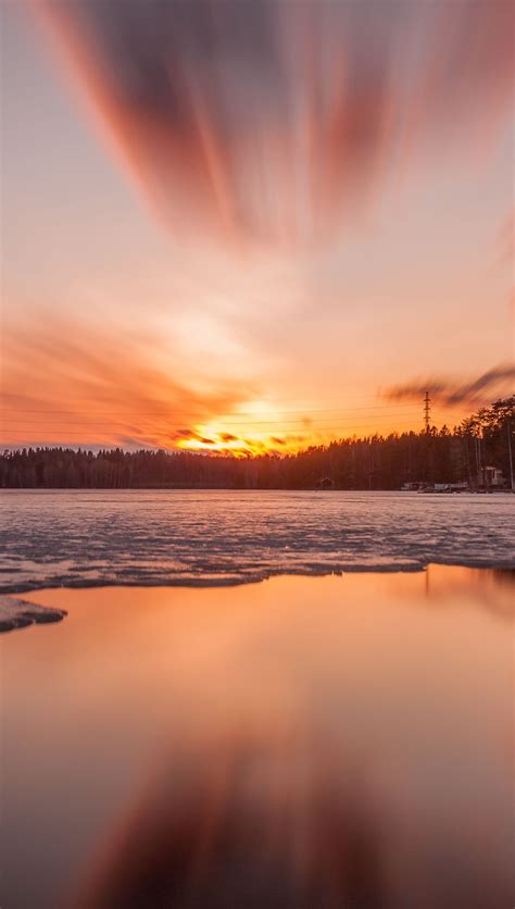 Atardecer En Lago Con Bosque Fondo De Pantalla K Hd Id