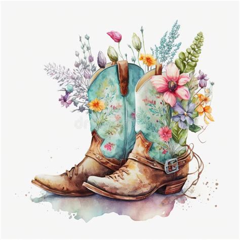 Cowboy Boots Flowers Stock Illustrations 99 Cowboy Boots Flowers