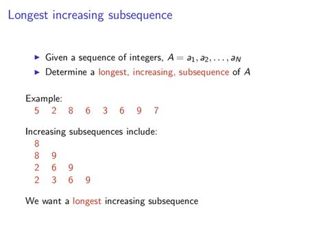 longest increasing subsequence lecture slides mat 4880 docsity
