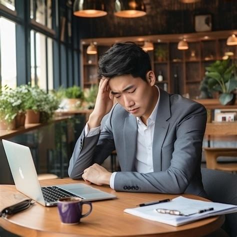 A Man In A Suit Sitting At A Table With A Laptop Premium AI Generated