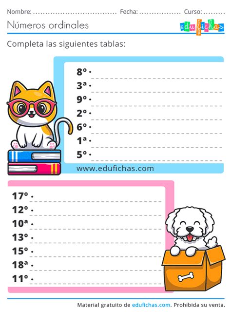 Numeros Ordinales Para Primero De Primaria Fichas Para