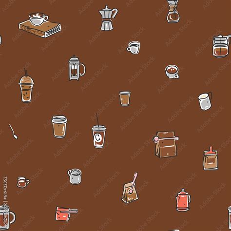 Grafika Wektorowa Stock Hand Drawn Doodle Coffee Tools Seamless