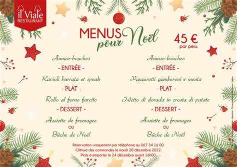 Menus pour Noël il Viale Restaurant