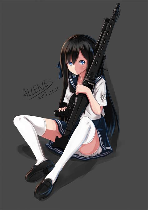 Fondos de pantalla ilustración pistola pelo largo Anime Chicas