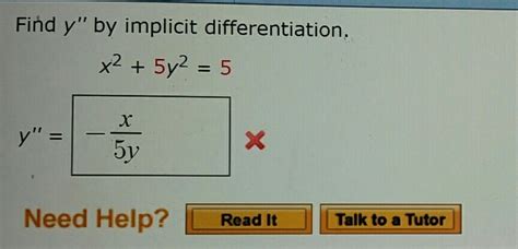 solved find y by implicit differentiation x2 5y2 5 need