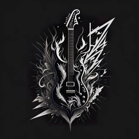 Un Dibujo En Blanco Y Negro De Una Guitarra Con Llamas Y Las Palabras