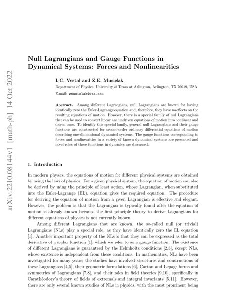pdf null lagrangians and gauge functions in dynamical systems forces and nonlinearities