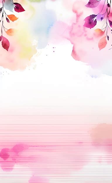 Fondo De Acuarela Rosa Y Azul Con Una Flor Rosa Y Hojas Foto Premium