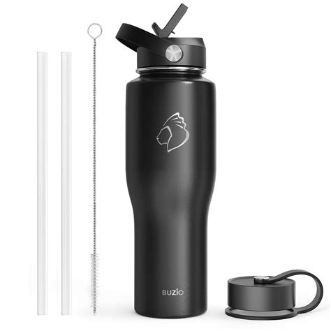 Buzio 32oz Insulated Stainless Steel Water Bottle With Straw Lid And